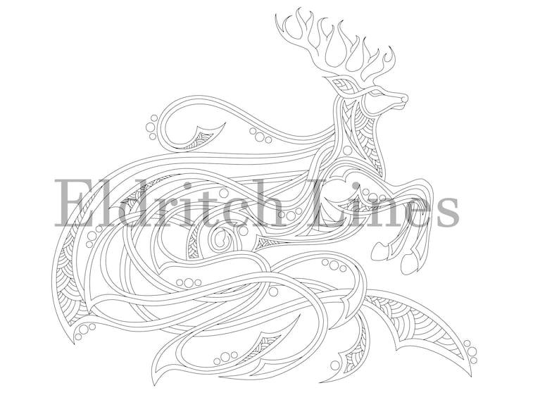 Nordic Stag Printable Adult Coloring Page Lineart Pyrography Pattern ...