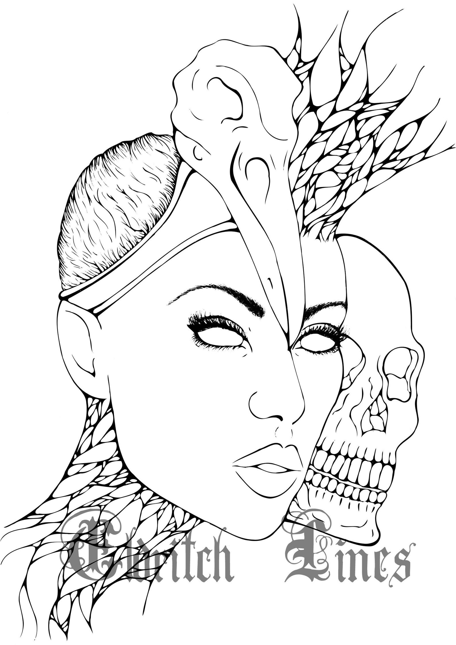 Necromancer - Printable Fantasy Adult Coloring Page Lineart - DIGITAL ...
