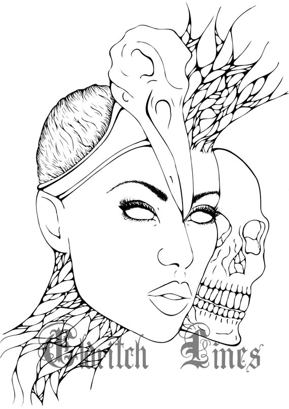 Necromancer Printable Fantasy Adult Coloring Page Lineart - Etsy