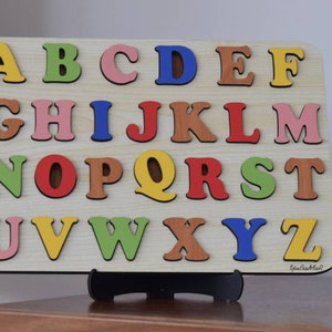 Wooden Alphabet Puzzle, ABC Upper Case Letter, Rainbow Wooden Alphabet ...