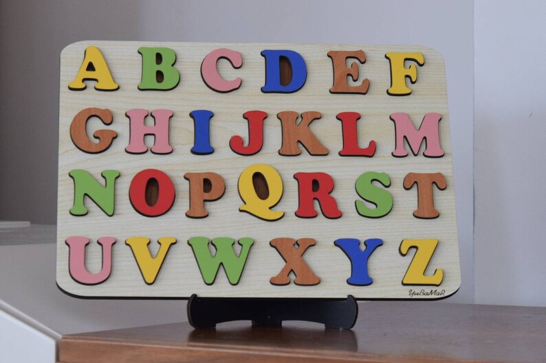 Wooden Alphabet Puzzle ABC Upper Case Letter Rainbow Wooden - Etsy