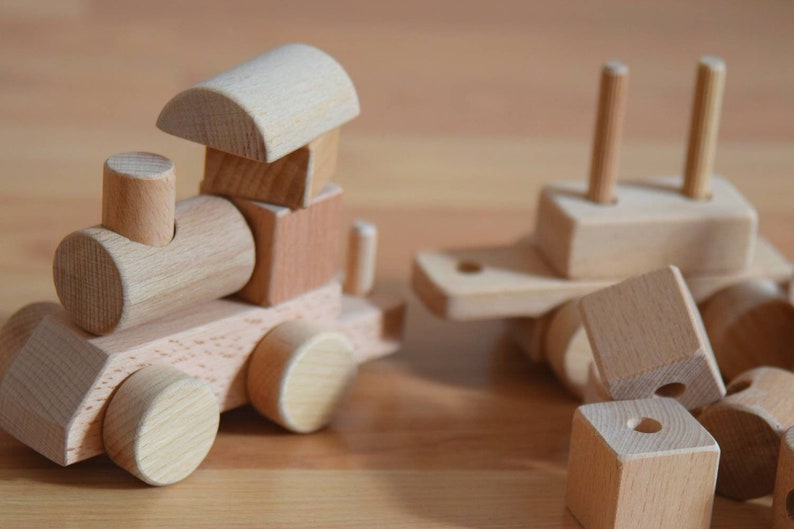 Wooden Train Blocks Wooden Toy Train Set With Trailer Wooden - Etsy