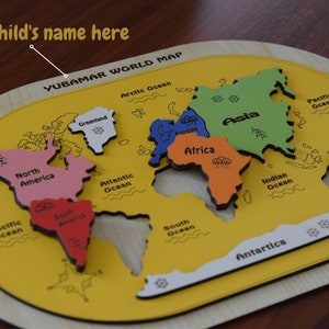 Wooden World Map Puzzle, Continents and Oceans, Personalized Wooden Map ...