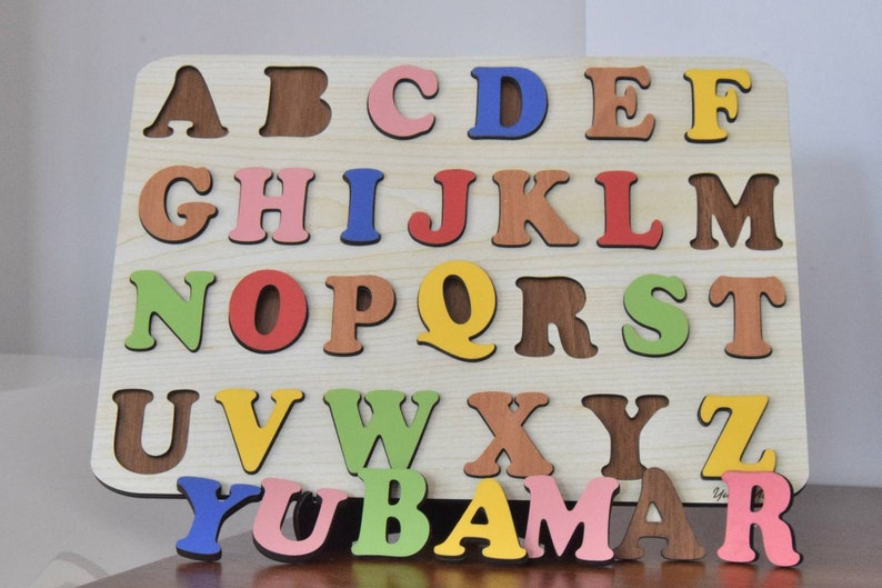 Wooden Alphabet Puzzle ABC Upper Case Letter Rainbow Wooden - Etsy