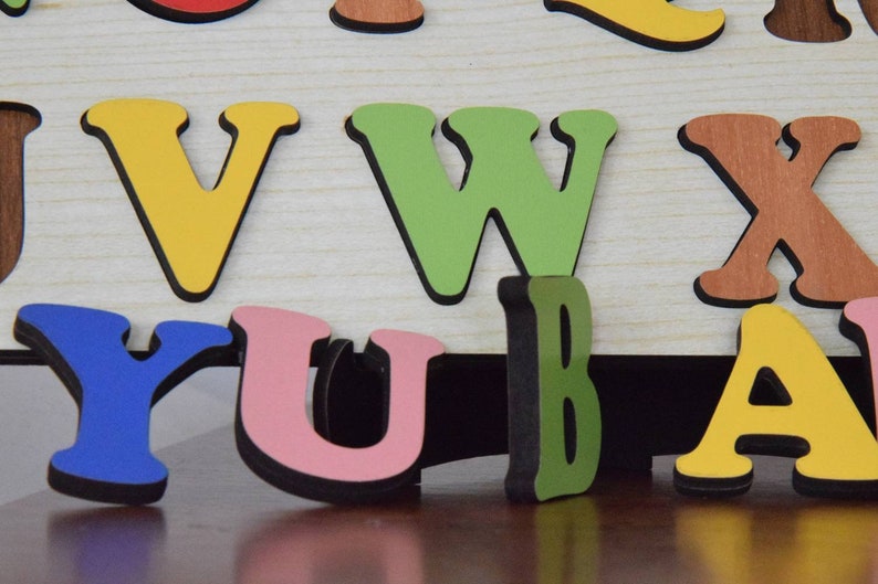 Wooden Alphabet Puzzle ABC Upper Case Letter Rainbow Wooden - Etsy