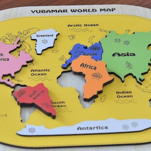Wooden World Map Puzzle, Continents and Oceans, Personalized Wooden Map ...