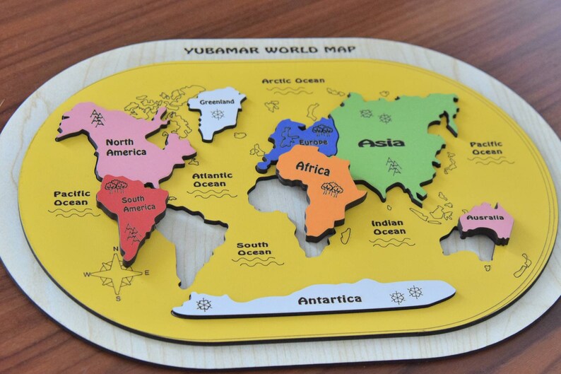 World Map Puzzle for Kids Continents and Oceans Personalized - Etsy