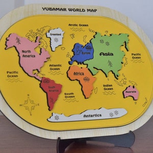 World Map Puzzle for Kids, Continents and Oceans, Personalized Wooden ...