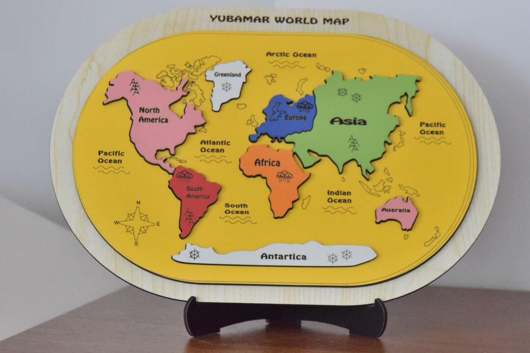 World Map Puzzle for Kids, Continents and Oceans, Personalized Wooden ...