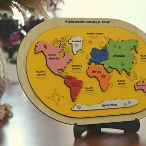 World Map Puzzle for Kids, Continents and Oceans, Personalized Wooden ...