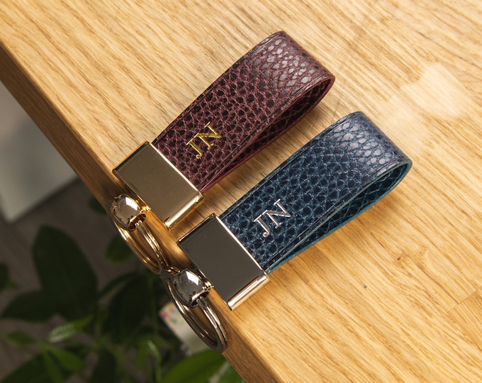 Italian Leather Key Chain With Gold Key Ring, Personalized or Monogram ...