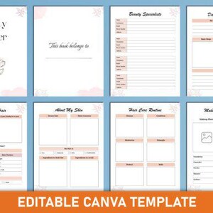 Printable Beauty Planner Canva Template | Editable Skincare, Makeup ...