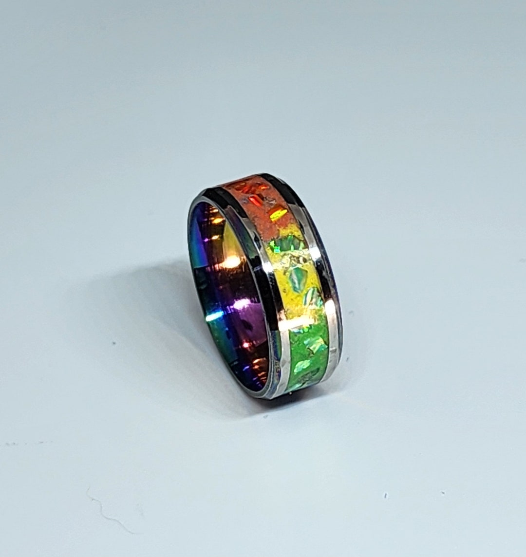 Rainbow Opal Stainless Steel Glow Ring - Etsy