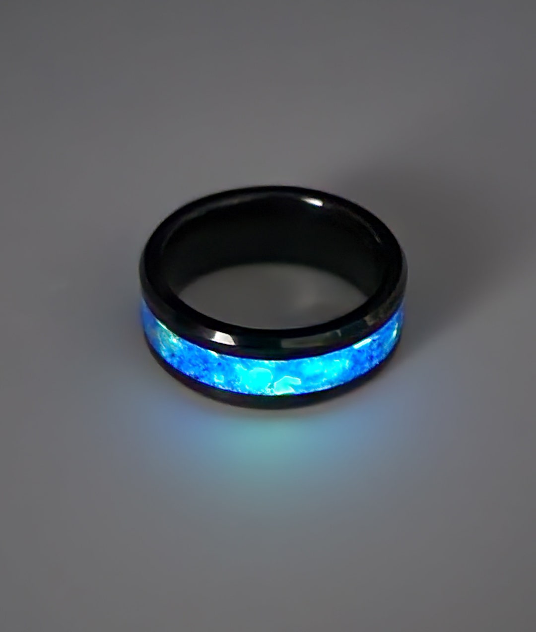 Black Ceramic Blue Glitter Glow Ring - Etsy