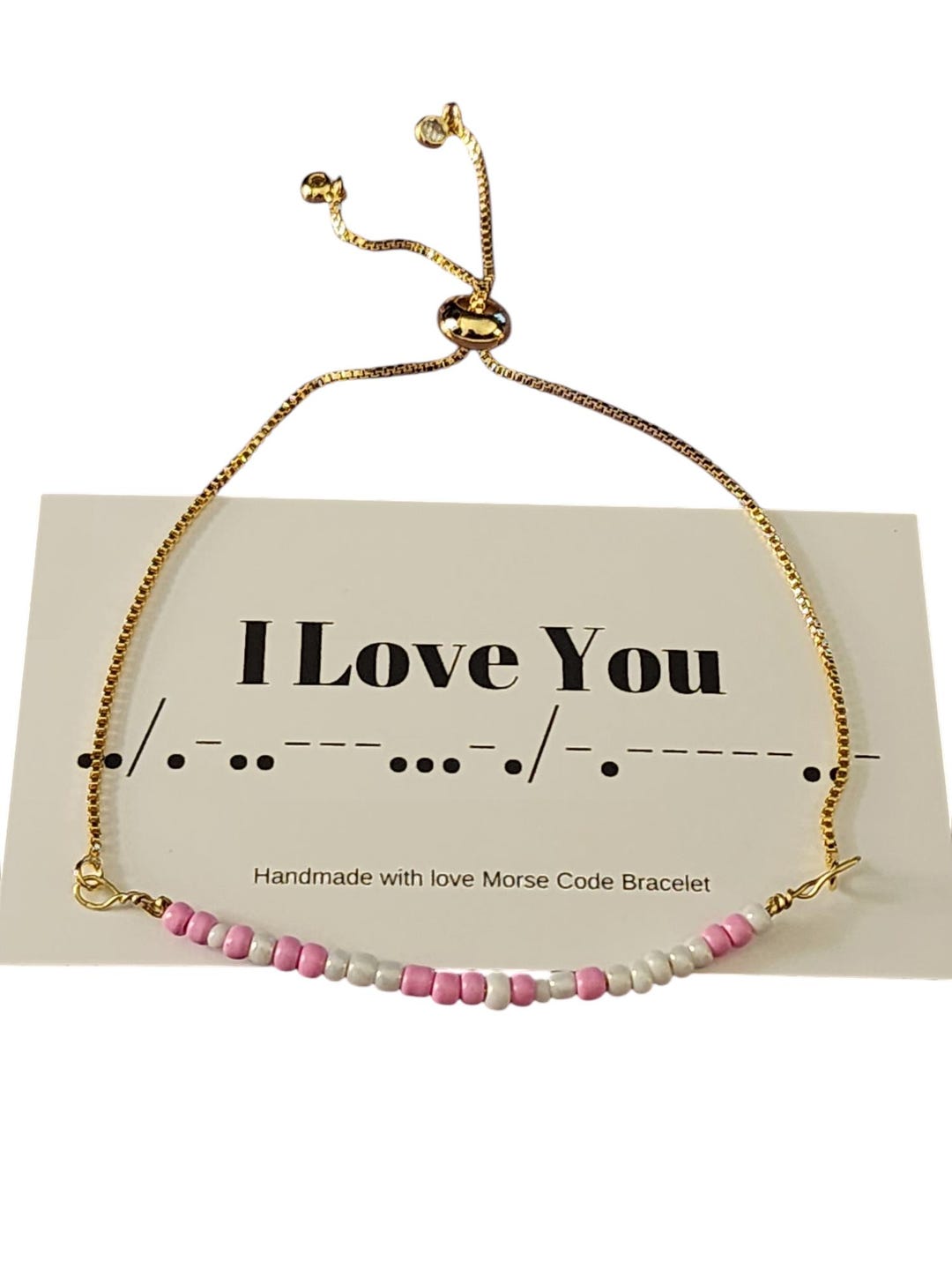 Morse Code Bracelet "i Love You" - 18k Gold Plated (pink & White) - Etsy