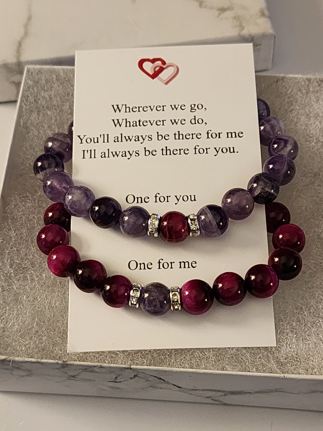 Magnetic Couples Bracelet Set Rose Red Tiger Eye and Purple Dream Lace ...