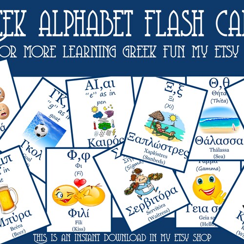 Greek Alphabet Flash Cards - Etsy Australia