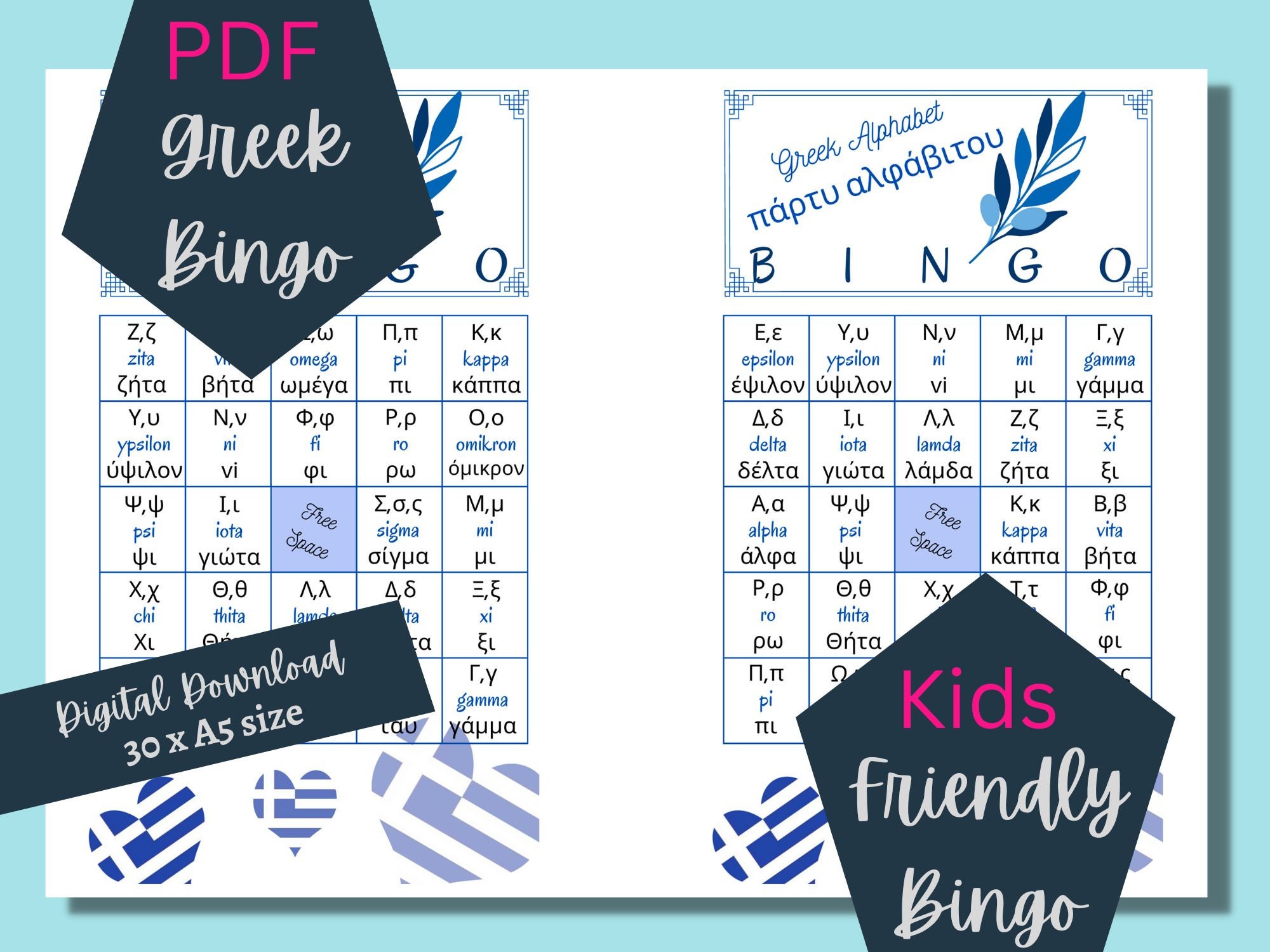 Greek Alphabet Game Greek Alphabet Bingo 30 Cards - Etsy UK