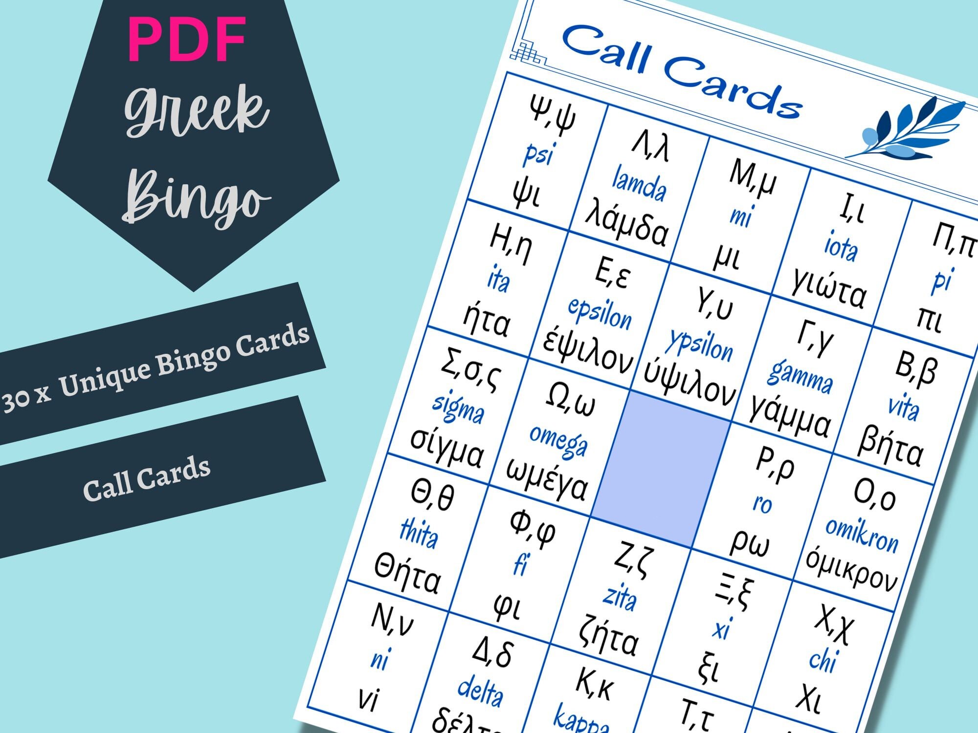 Greek Alphabet Game Greek Alphabet Bingo 30 Cards - Etsy UK