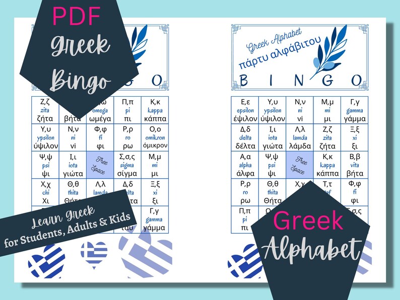 Greek Alphabet Game Greek Alphabet Bingo 30 Cards - Etsy UK