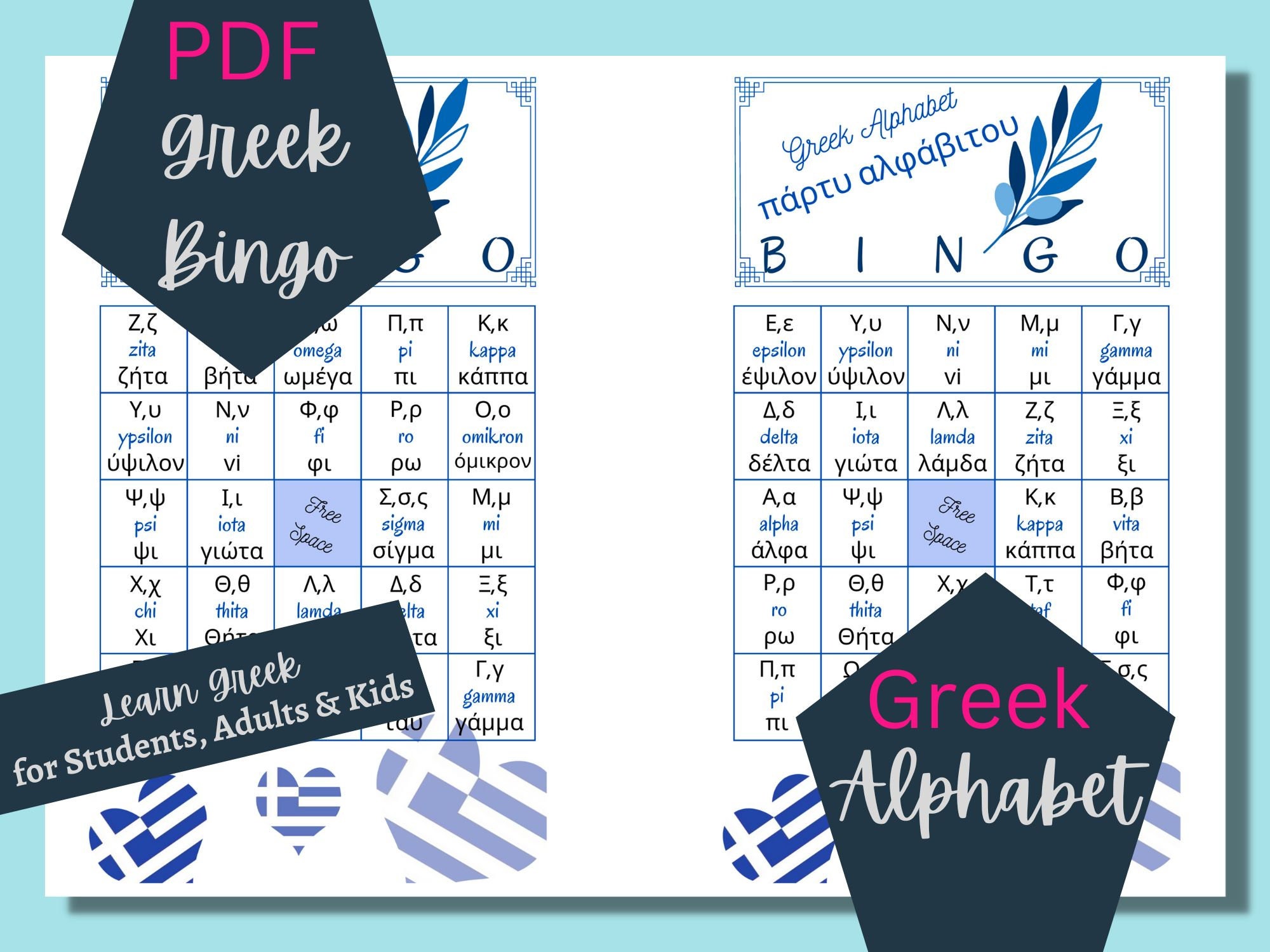 Greek Alphabet Game Greek Alphabet Bingo 30 Cards - Etsy UK