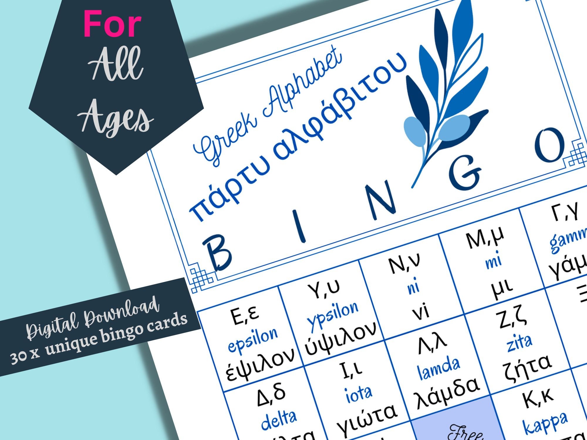 Greek Alphabet Game Greek Alphabet Bingo 30 Cards - Etsy UK