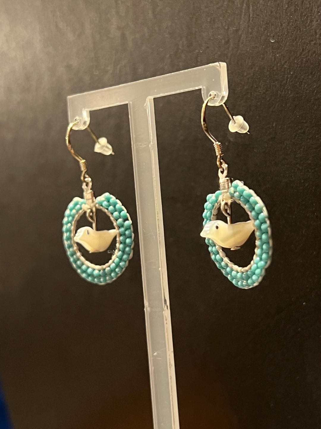 Teal Beaded Mini Hoops With Shell Bird Bead Alaska Native Made - Etsy