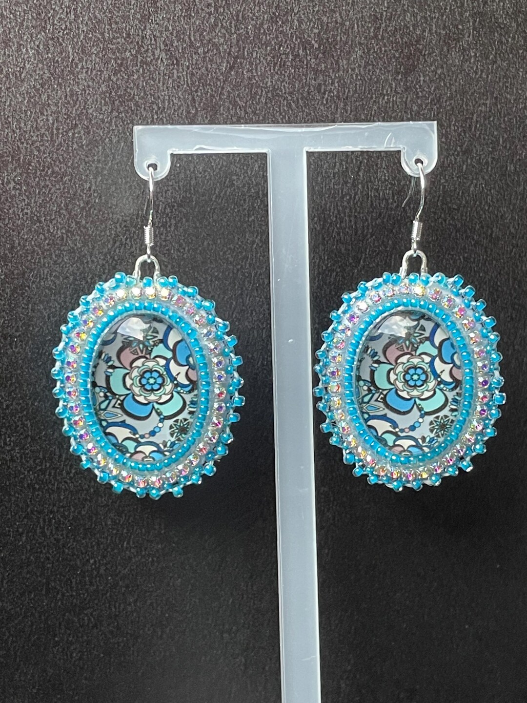 Blue Beaded Floral Earrings Alaska Native Made - Etsy