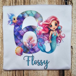 Childrens Personalised Birthday Tshirt, Kids Mermaid Birthday Top ...