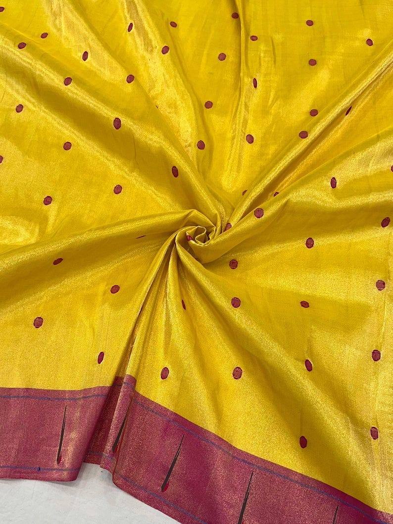 Pure Silk Handloom Paithani Saree | Yellow Triple Muniya Design ...