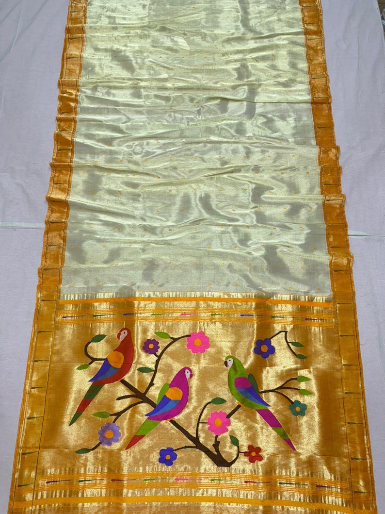 Pure Silk Handloom Paithani Saree | Yellow Triple Muniya Design ...