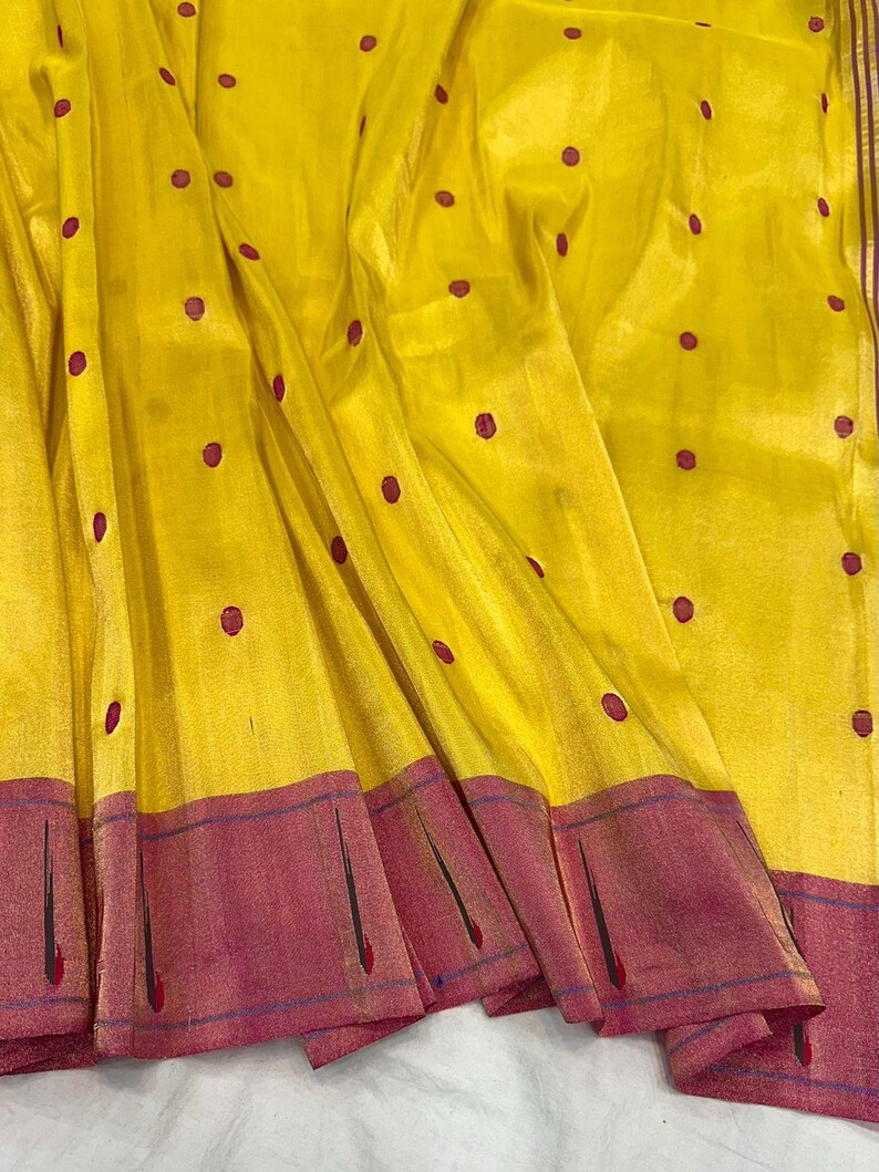 Pure Silk Handloom Paithani Saree | Yellow Triple Muniya Design ...