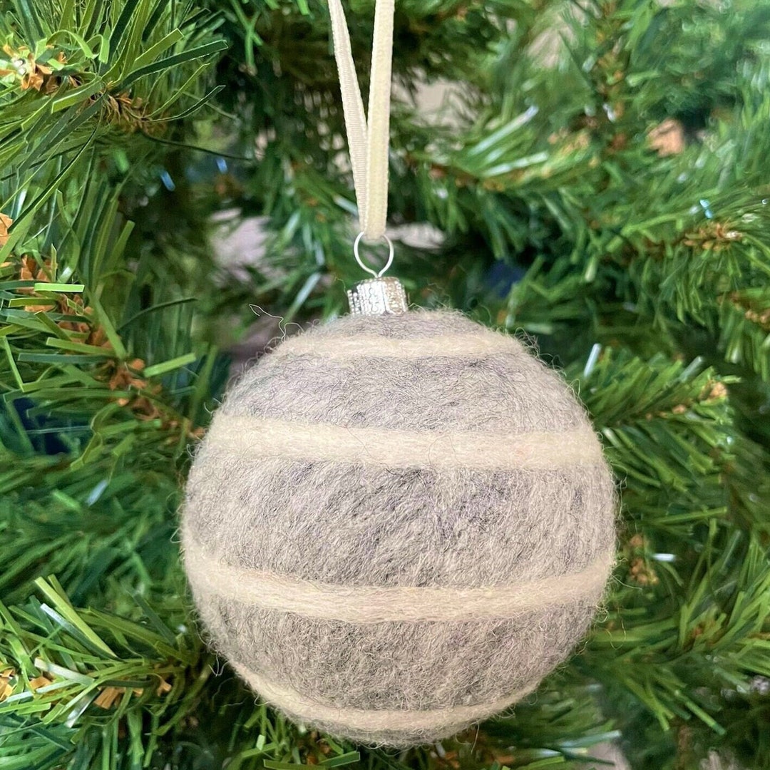 Grey Stripe Needle Felted Christmas Ornament | Handmade Wool Felt Tree ...