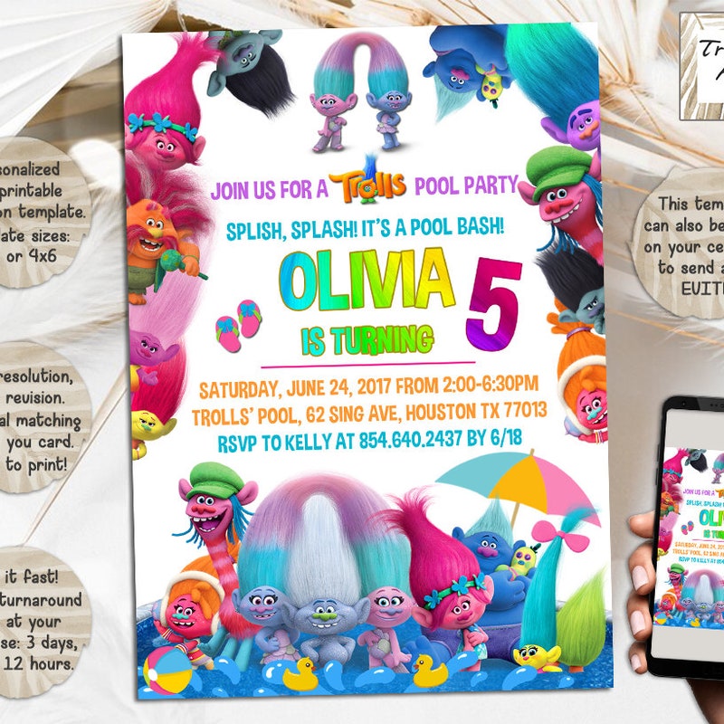 Trolls Invitations - Etsy