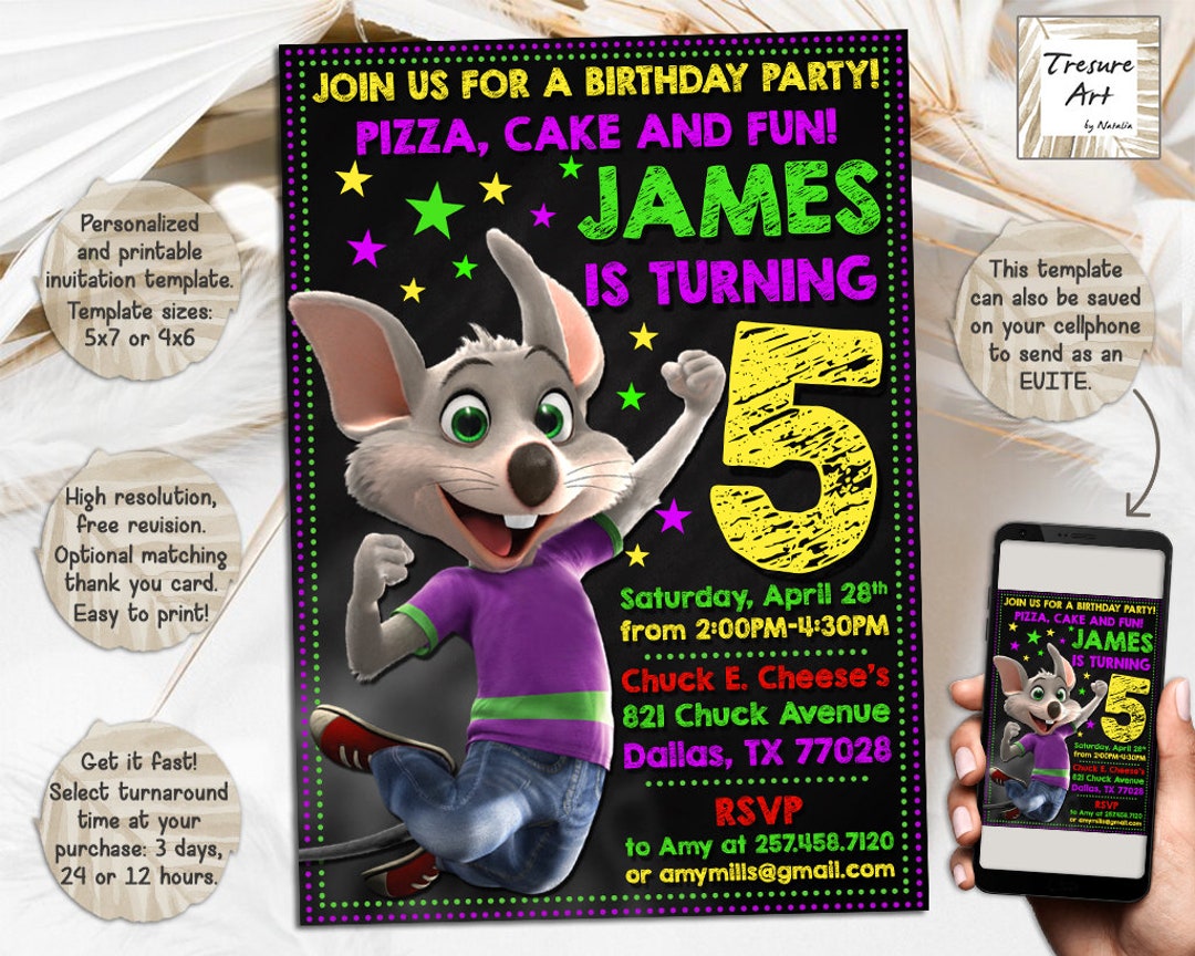 Chuck E Cheese Birthday Invitation I Birthday Party Invite I ...