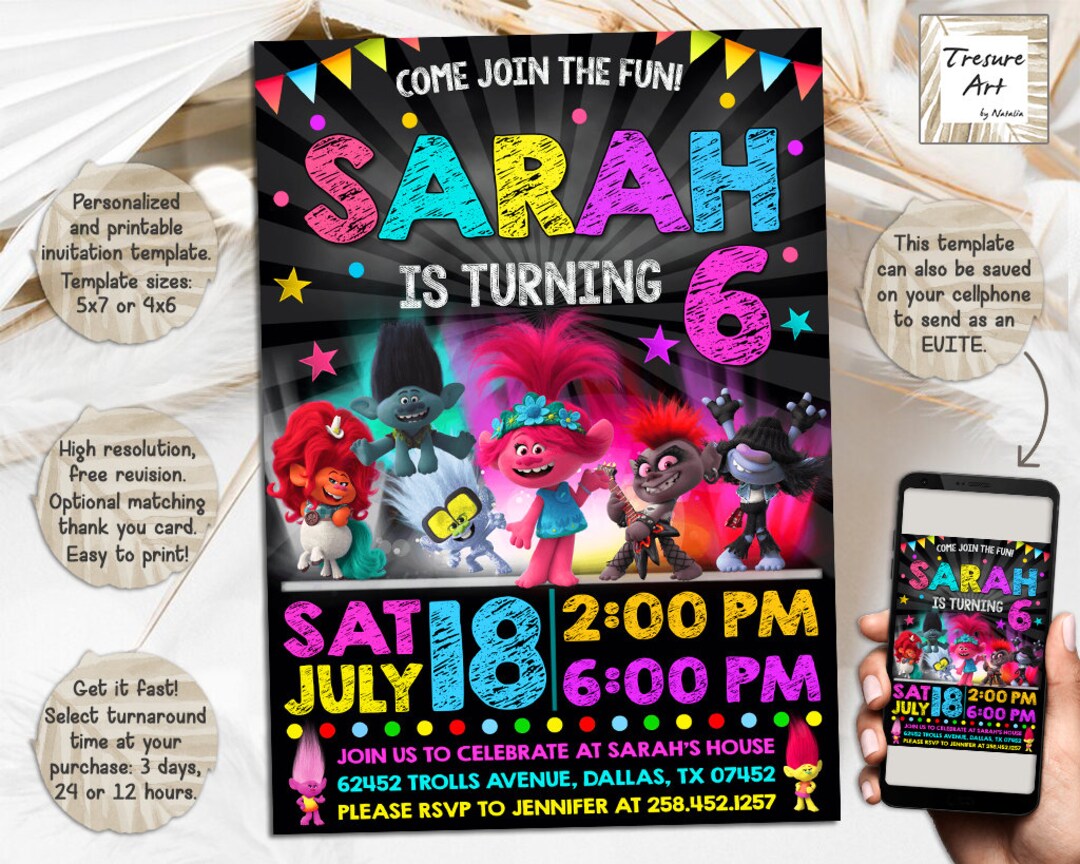 Trolls Birthday Invitation I Trolls World Tour I Trolls Movie I ...
