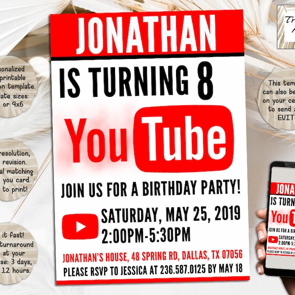 Youtube Invitation - Etsy