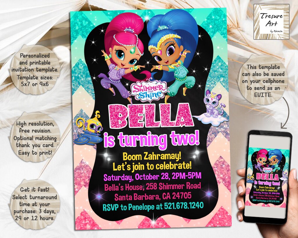 Shimmer and Shine Birthday Invitation I Birthday Party Invite I ...