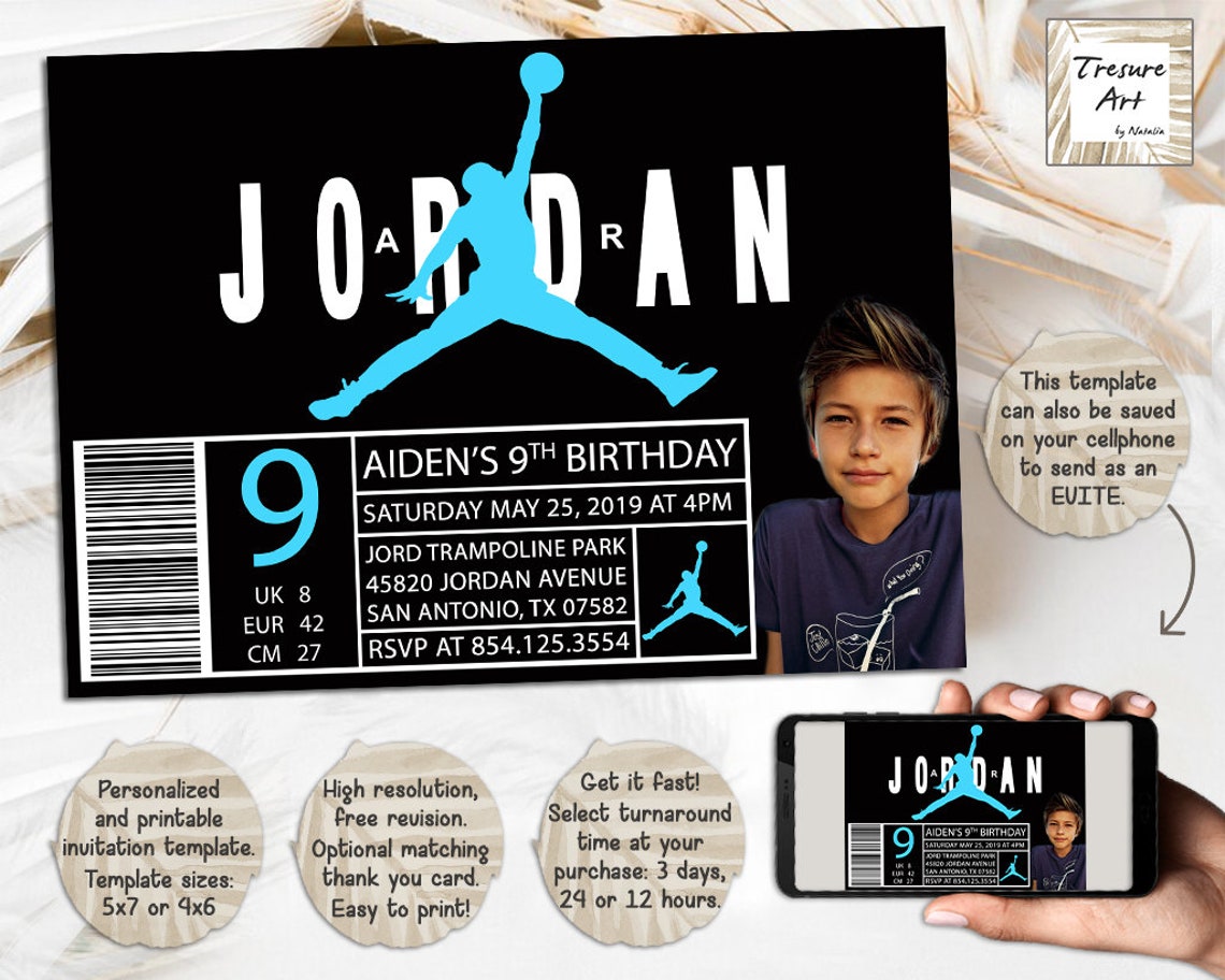 Jordan Birthday Invitation I Sneaker Birthday Photo Invite I Sneaker ...