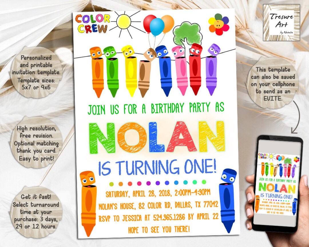 Color Crew Birthday Invitation I Color Crew Birthday Party Invite I ...