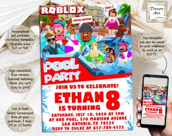 Roblox Pool Party Invitation - Etsy