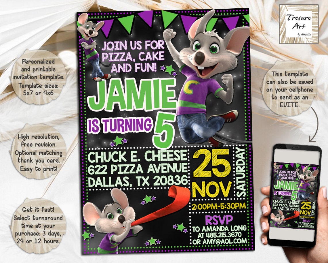 Chuck E Cheese Birthday Invitation I Birthday Party Invite I Personalized and Digital Download ...