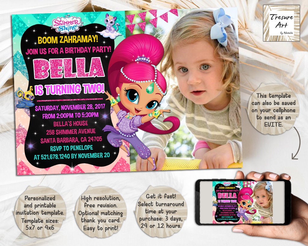 Shimmer and Shine Birthday Invitation I Birthday Photo Invite I ...