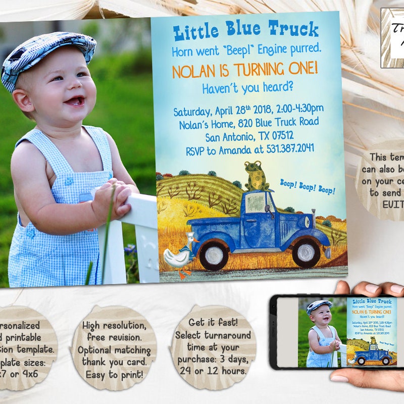 Little Blue Truck Birthday Invitation - Etsy