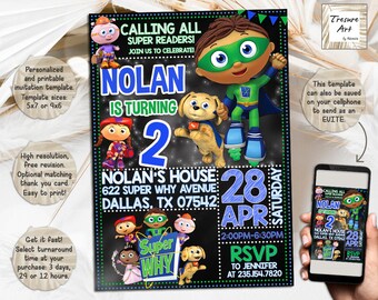 Super Why Birthday Party Invitation - Etsy
