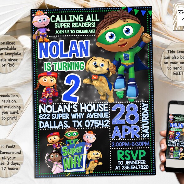 Super Why Invitation - Etsy