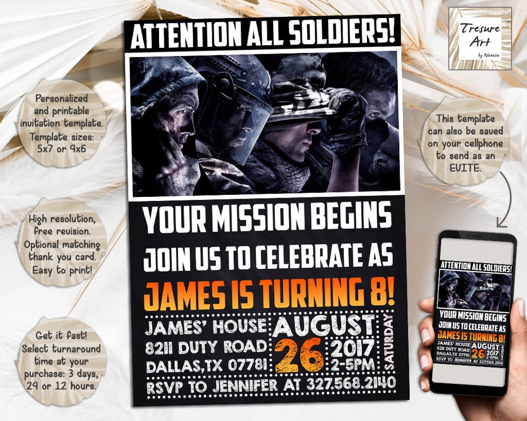 Call of Duty Birthday Invitation I Call of Duty Birthday Invite I ...