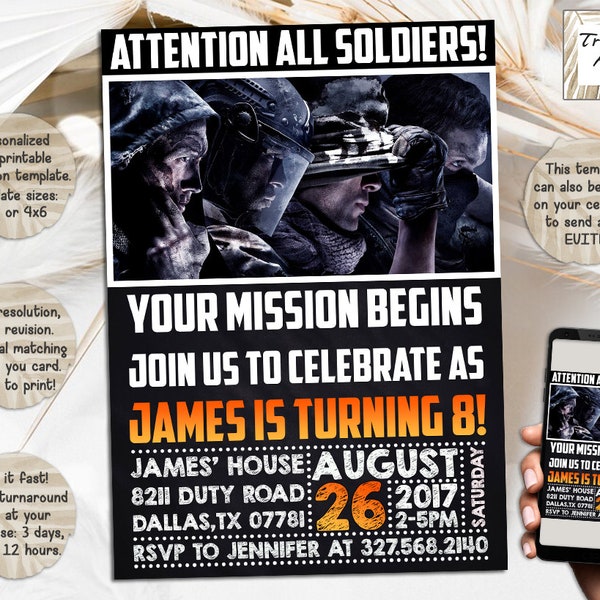 Call of Duty Invitations - Etsy