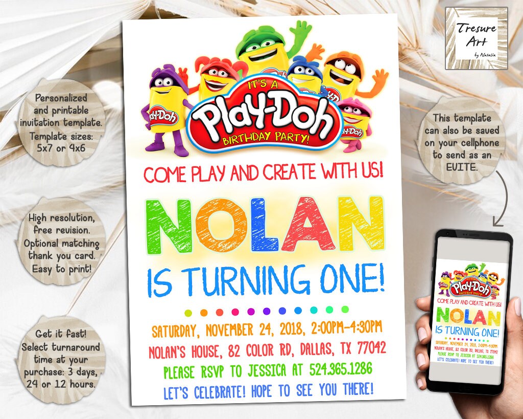Play Doh Birthday Invitation I Play Doh Birthday Party Invite I ...