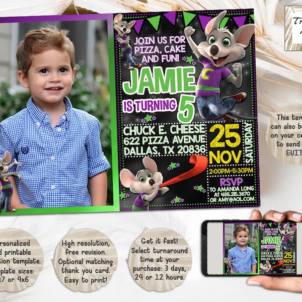 Chuck E. Cheese Party Invitations - Etsy